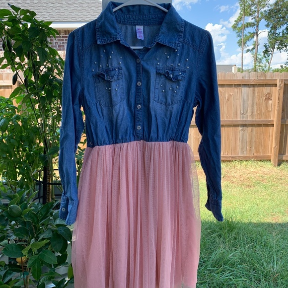 Justice | Dresses | Justice 82 Blue Denim And Pink Tulle Dress | Poshmark